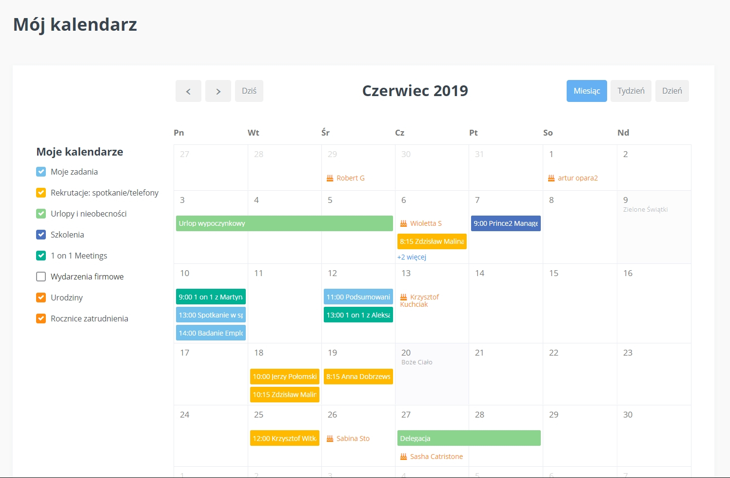 Mój kalendarz - Centrum Pomocy online tomHRM - system HR