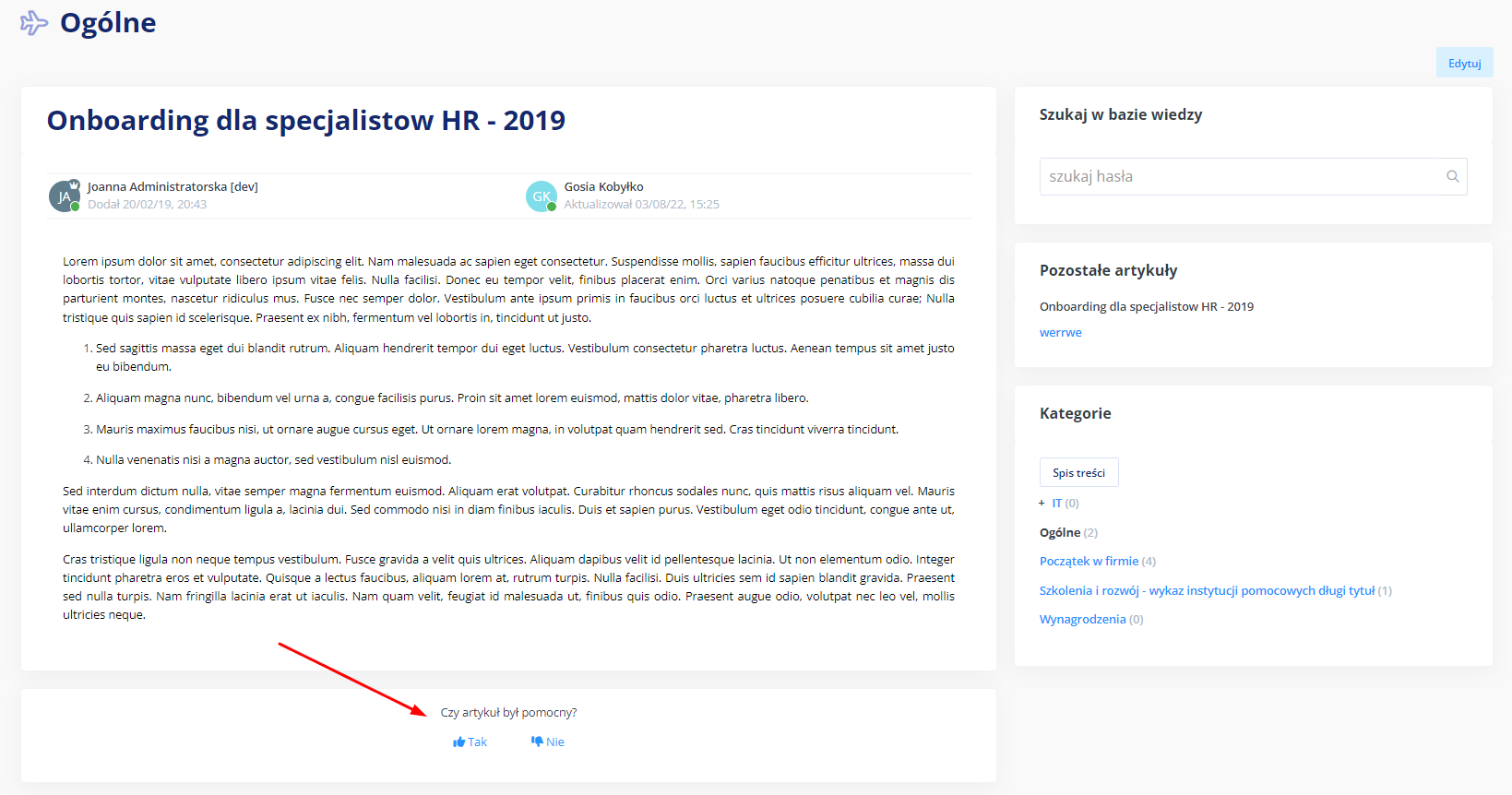 Oddawanie głosów na artykuły w Bazie wiedzy - Centrum Pomocy online ...
